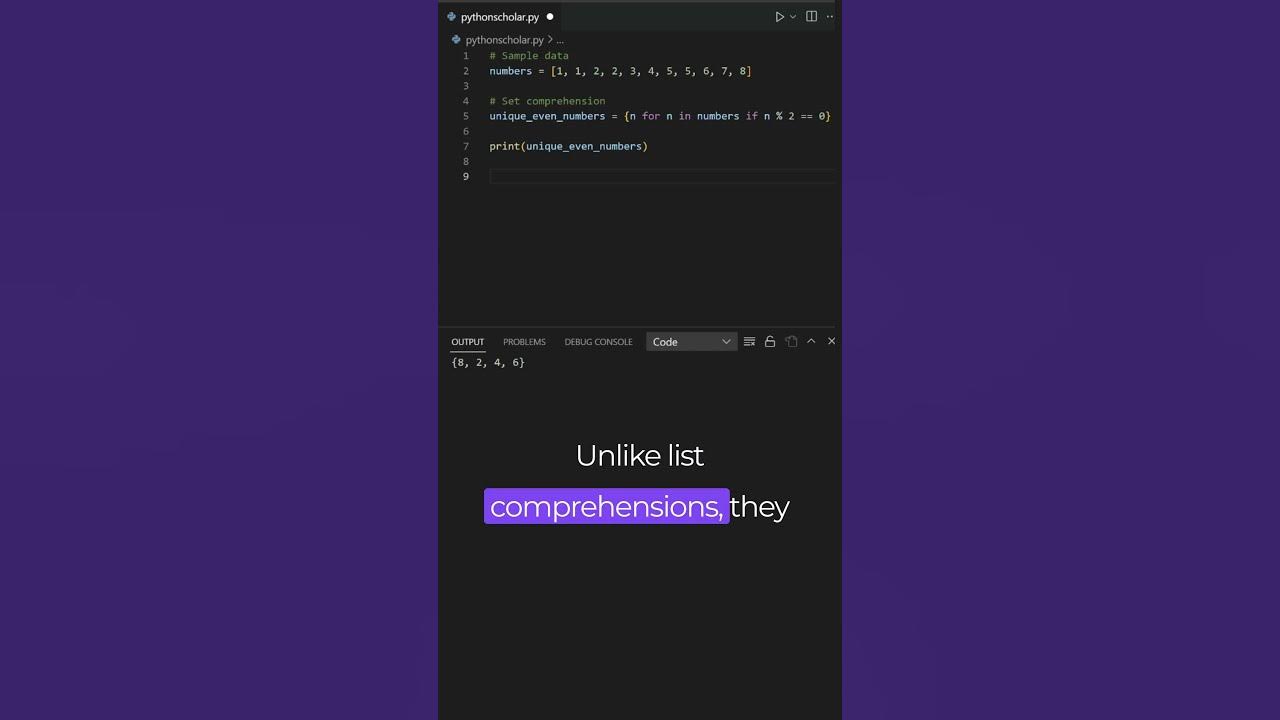 Python Set Comprehensions For Concise Sets Coding Programming Python Youtube 