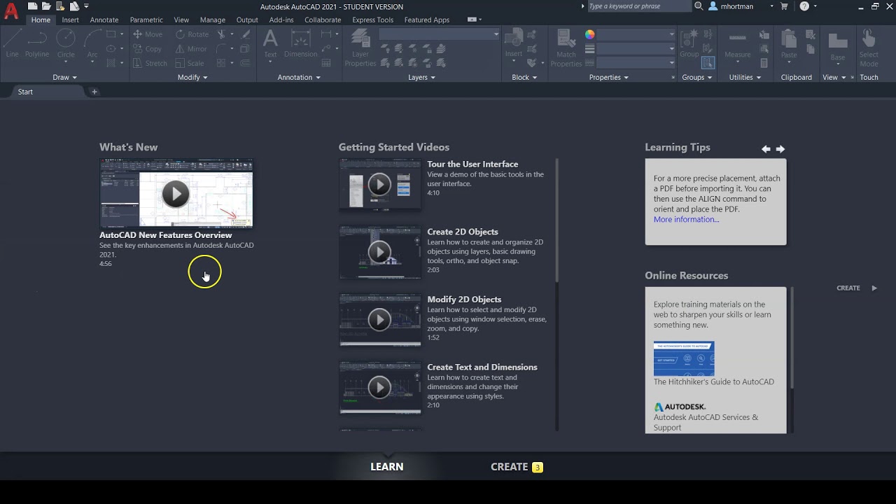 Getting to the Learn Videos of AutoCAD - YouTube