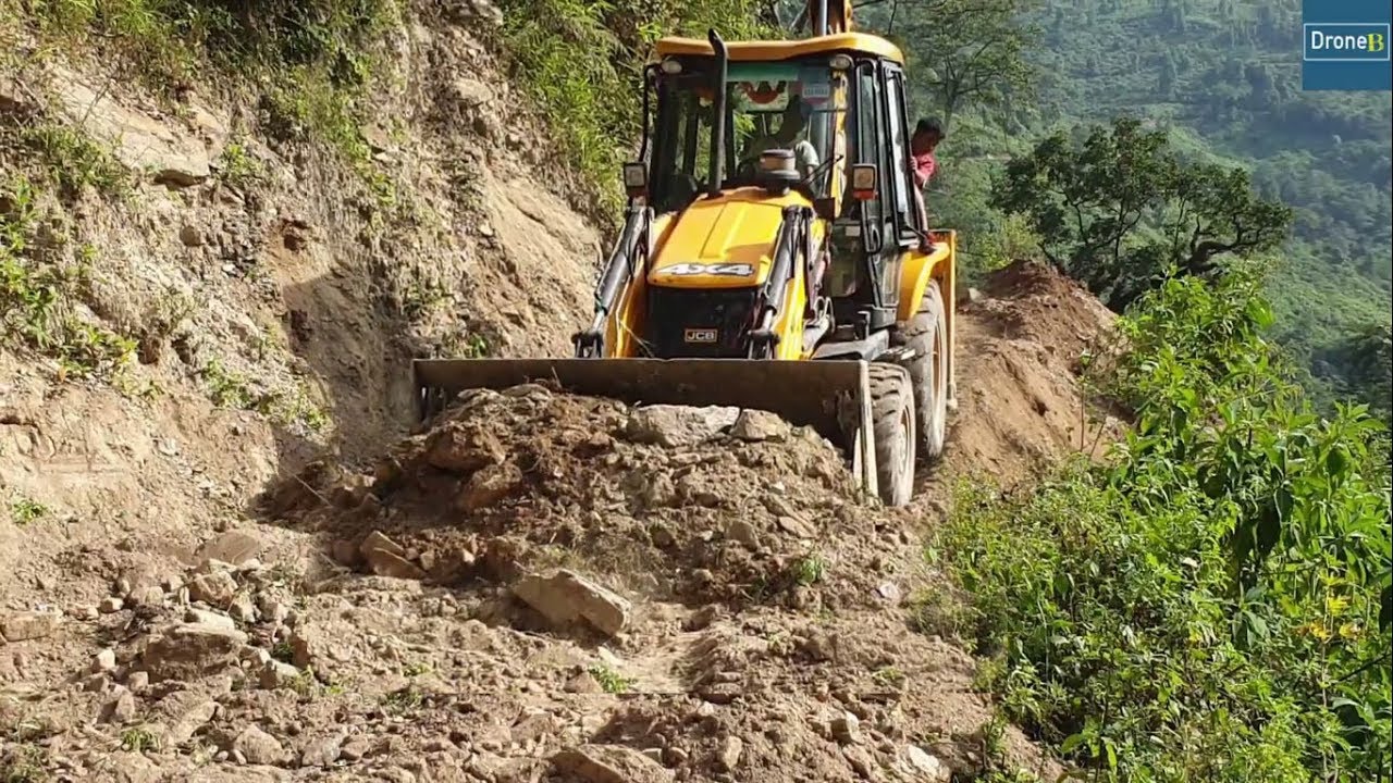 Hilly Road Construction-Real Backhoe Loader-Skillful JCB Operator - YouTube