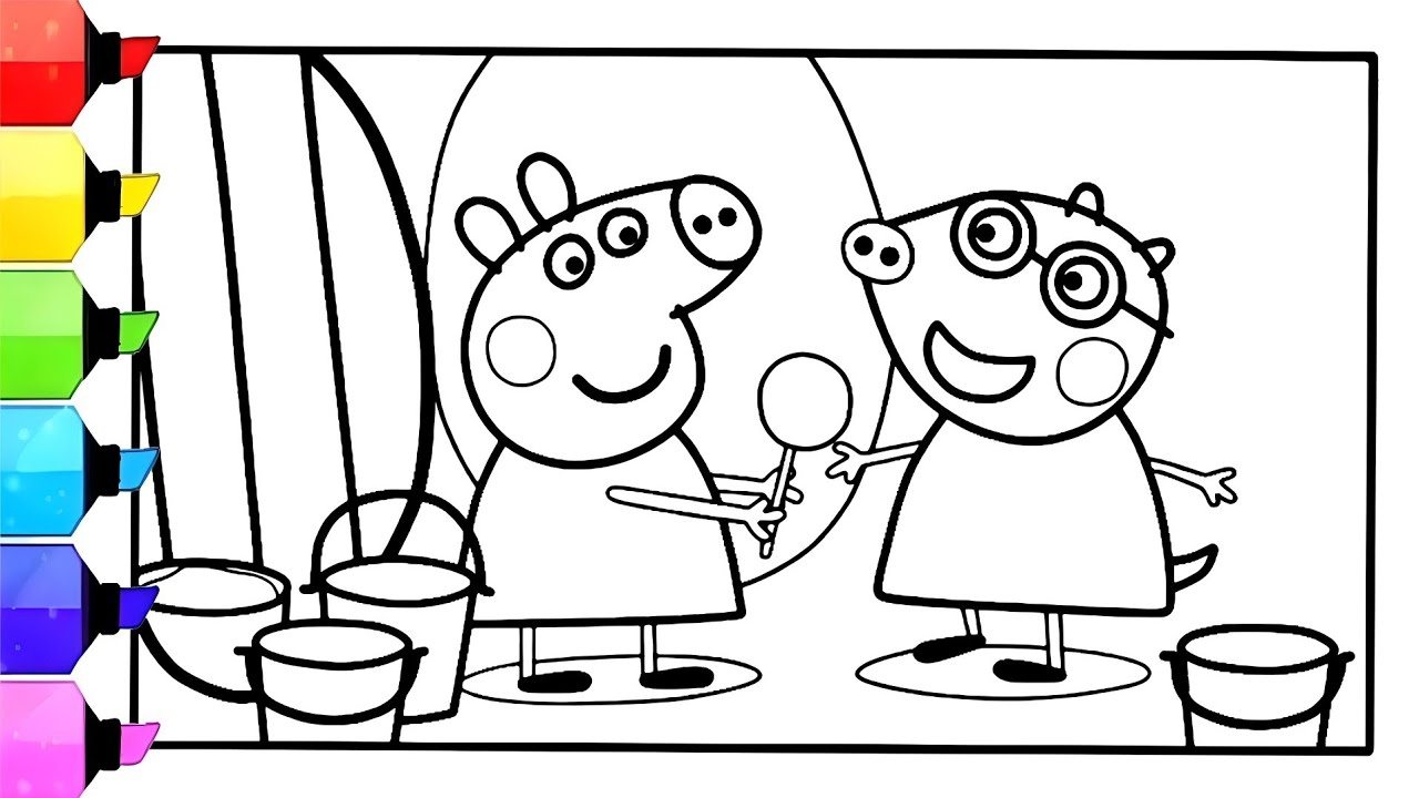 Peppa Pig Sharing Candy with Friend Drawing and Coloring Pages for Kids ...