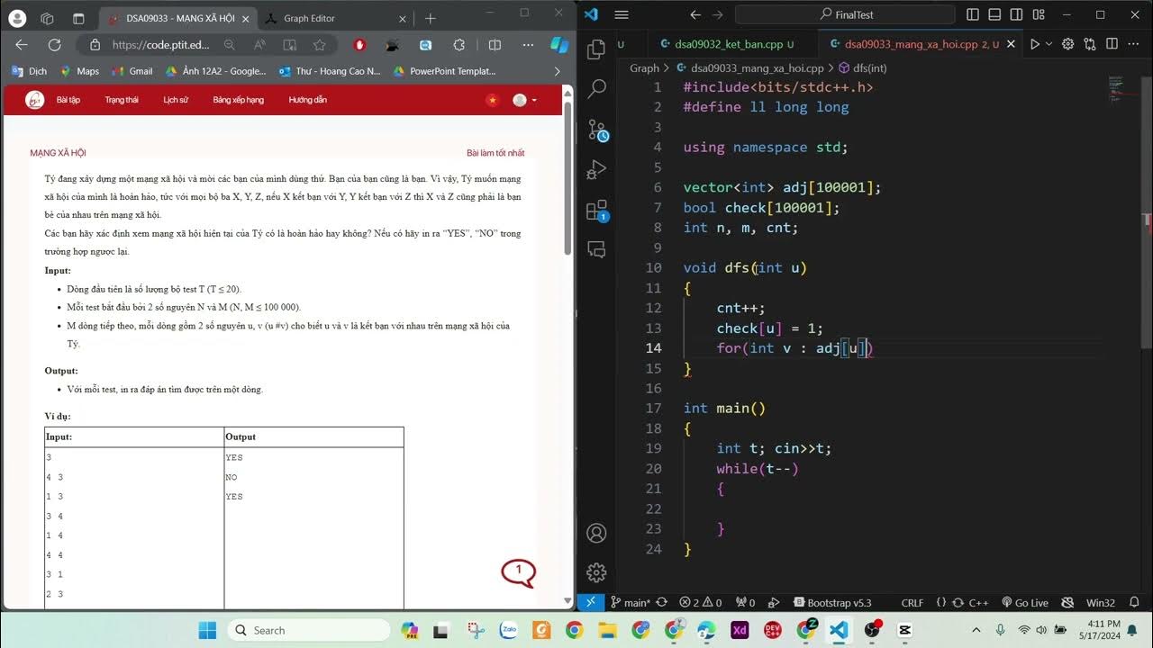 DSA with C++ | CODEPTIT | Duyệt đồ thị | DSA09033 - Mạng xã hội - YouTube