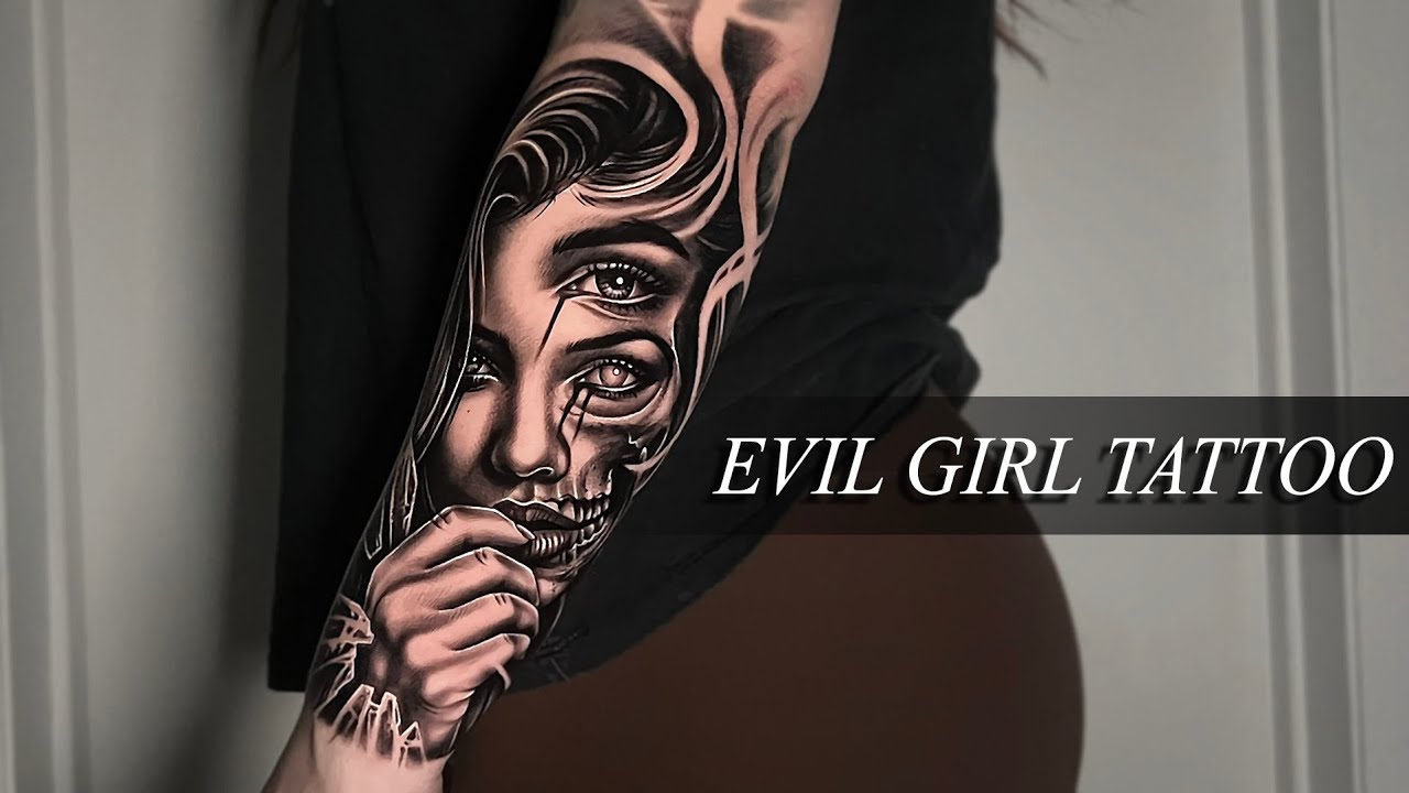 Evil Female Face Tattoo | Skull Morph Tattoo Time-lapse - YouTube
