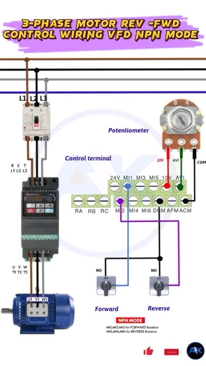 3-phase motor reverse forward vfd control terminal wiring |vfd - YouTube
