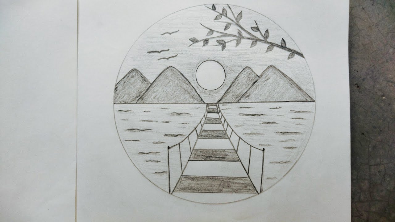 Beautiful Scenery drawing|Pencil Drawing in a Circle Step By Step#Easy ...