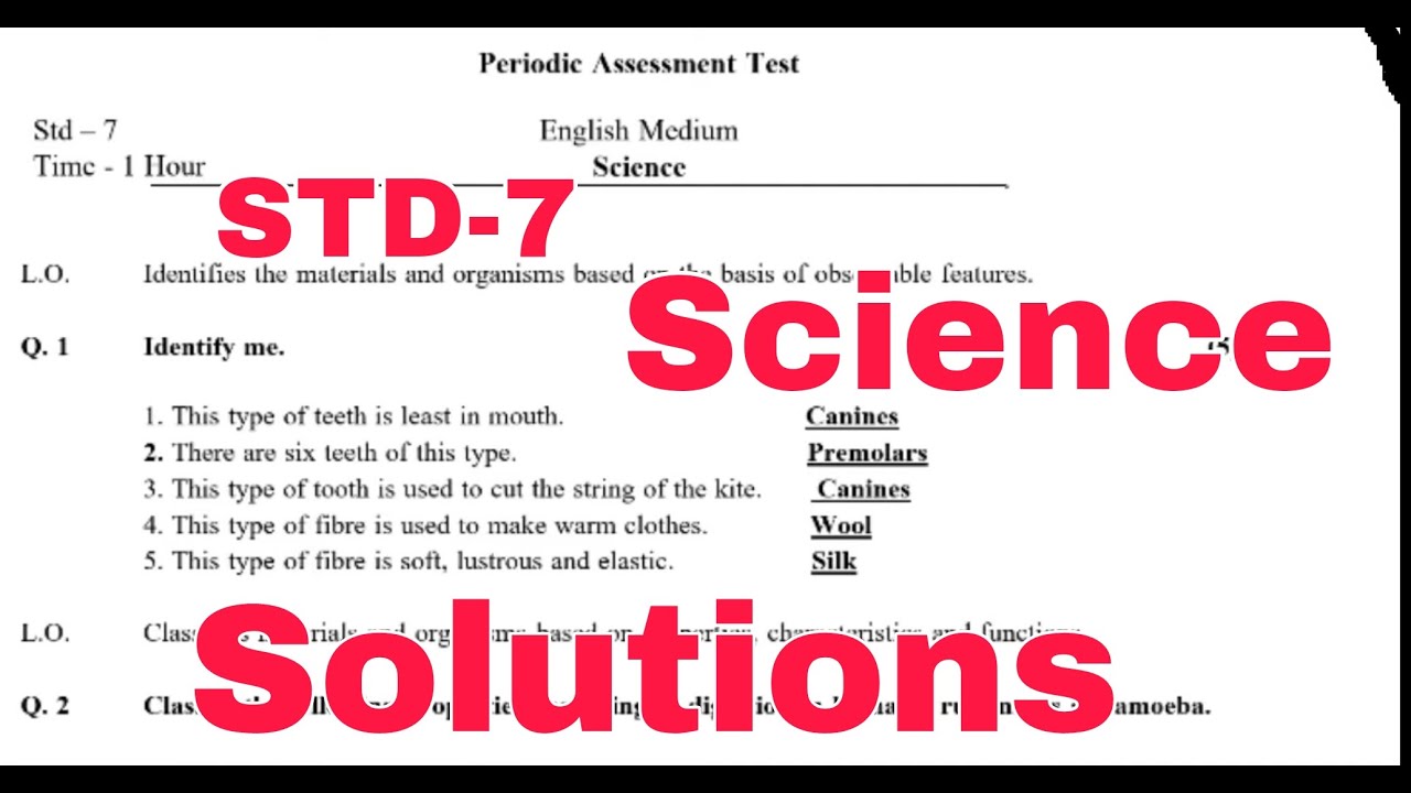 Std 7 English medium Science Periodical Assessment Test August 2021 ...