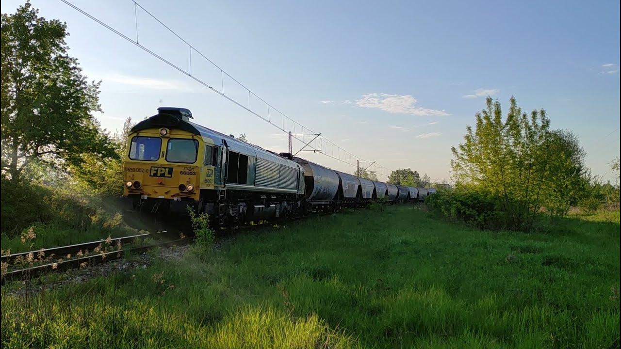 Class 66003 FPL z wagonami typu Uagps, jedzie szlakiem Tarnobrzeg ...