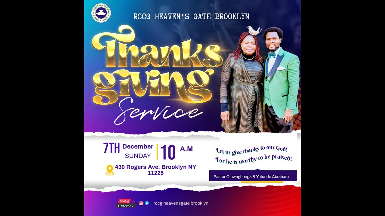 Thanksgiving Sunday Service || RCCG HEAVEN'S GATE BROOKLYN (RCCG HGB ...
