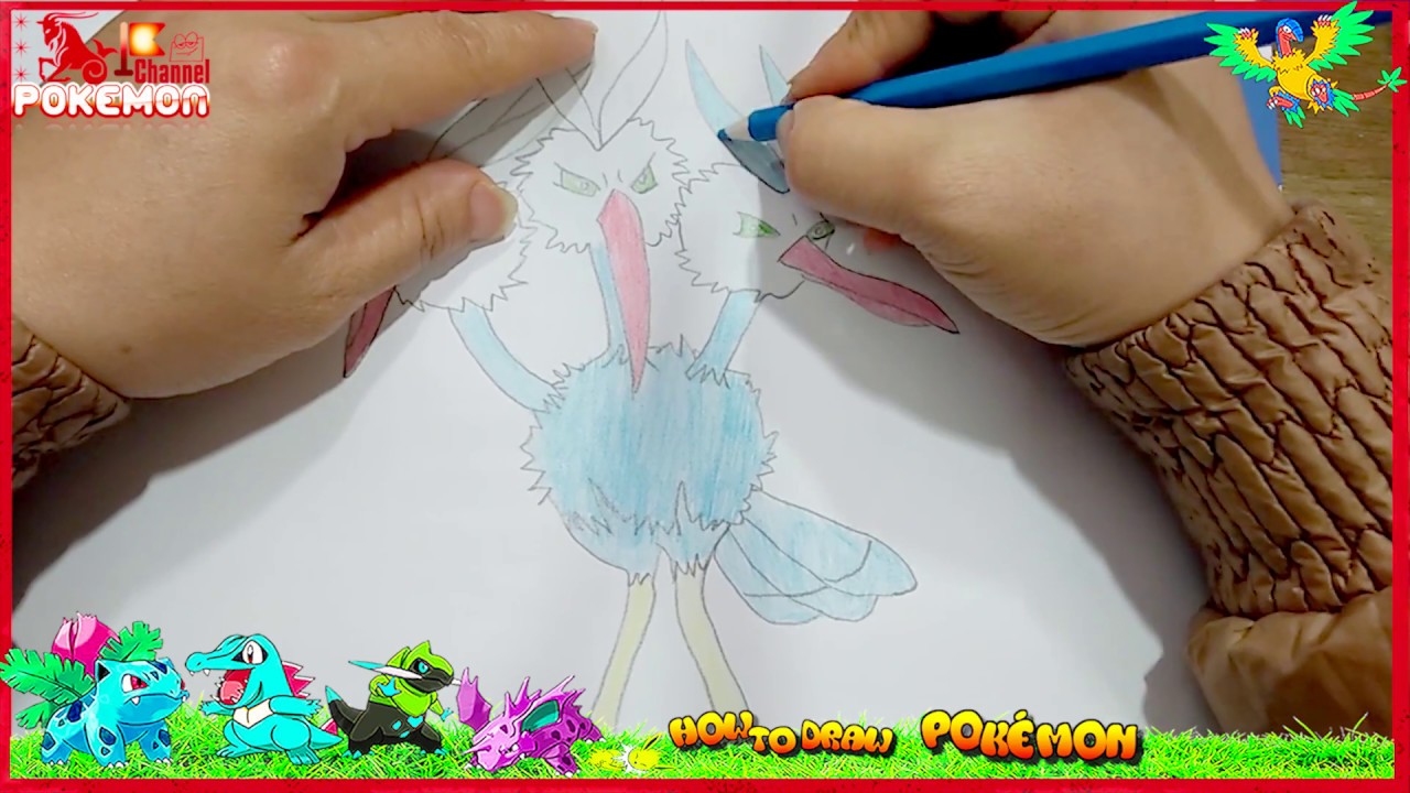 How to draw Dodrio from Pokemon step by step easy drawings cute cartoon ...