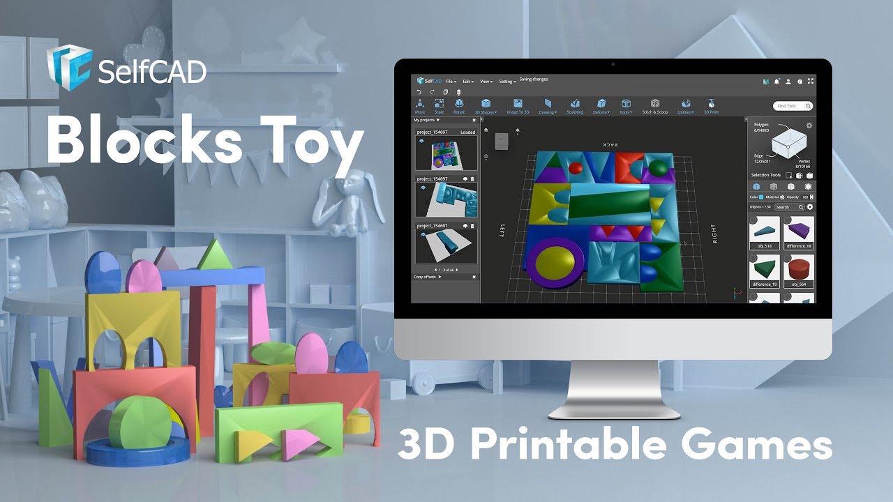 3D Printed Game For Kids - Blocks Toy In SelfCAD - YouTube