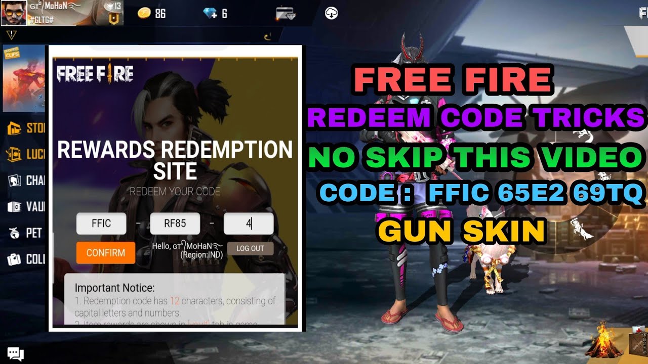 Free Fire || Free Dragon Ak Gun Create || Redeem Code FFIC 65E2 69TQ ...