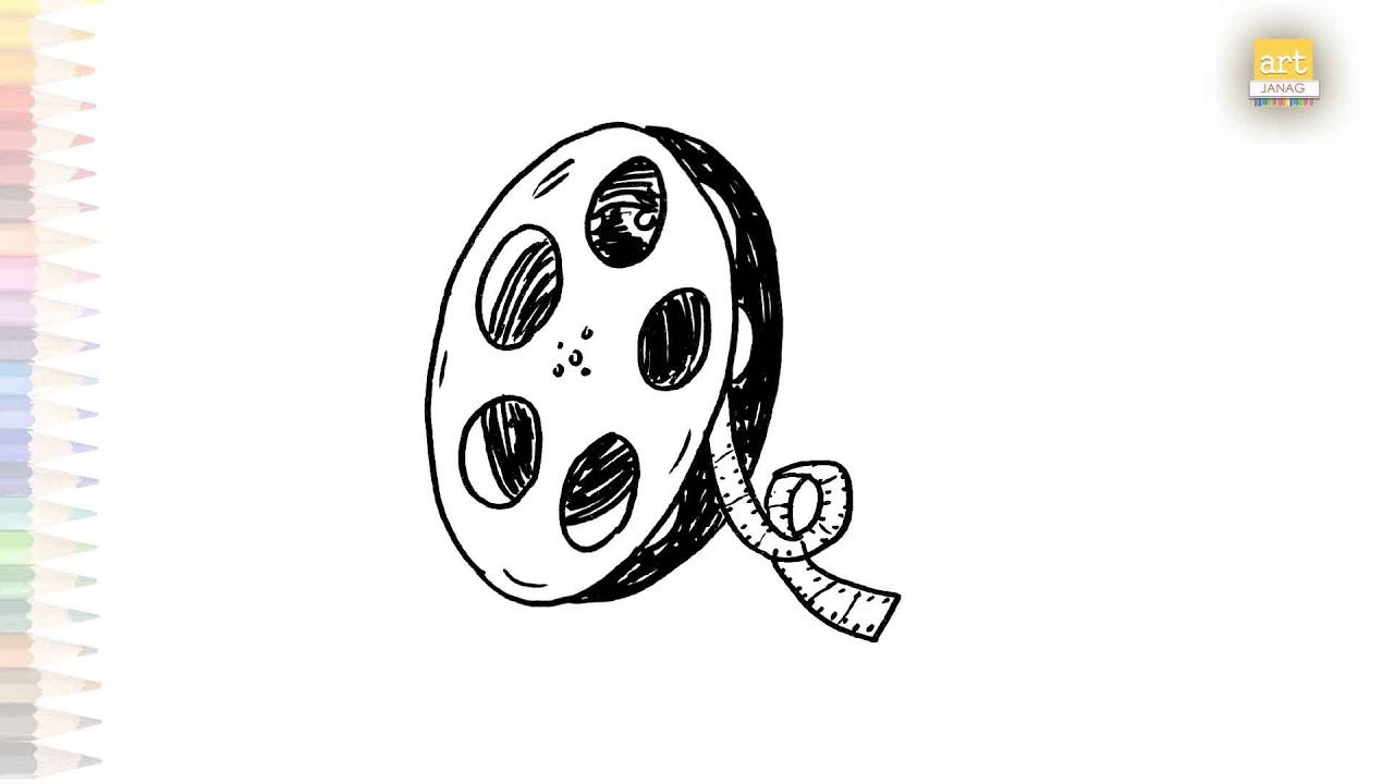 Vintage cinema reel drawing | Easy outline drawings | How to draw old ...