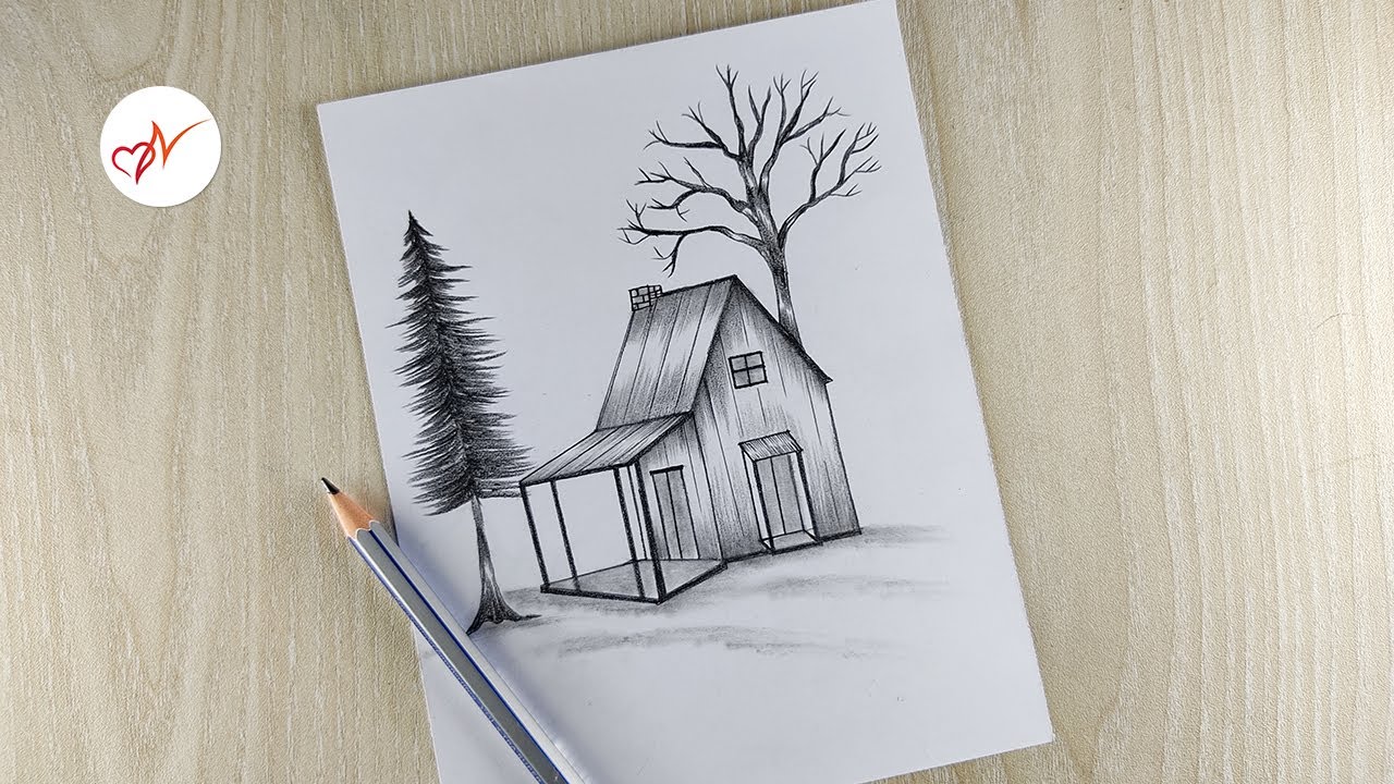 How to draw a beautiful realistic hut | Step by step pencil sketch ...