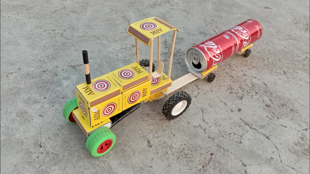 How to make matchbox SODA CAN tractor trolley - mini tractor water ...