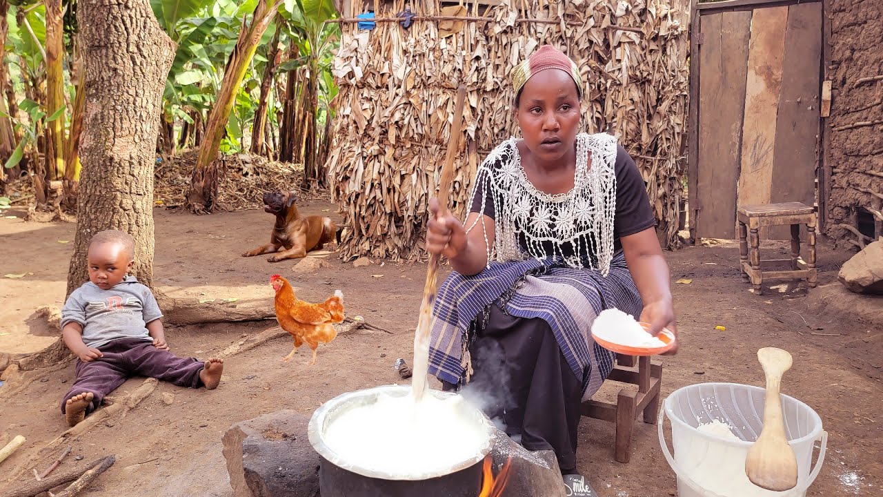 African village life #cooking village food for lunch||Corn flour with ...