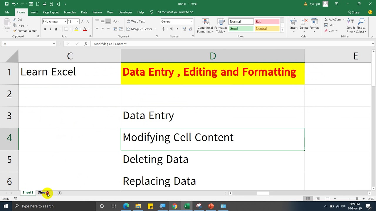Excel လေ့လာသူတိုင်း သိထားသင့်တဲ့ ... Data Entry , Editing and Formatting သင်ခန်းစာ - YouTube