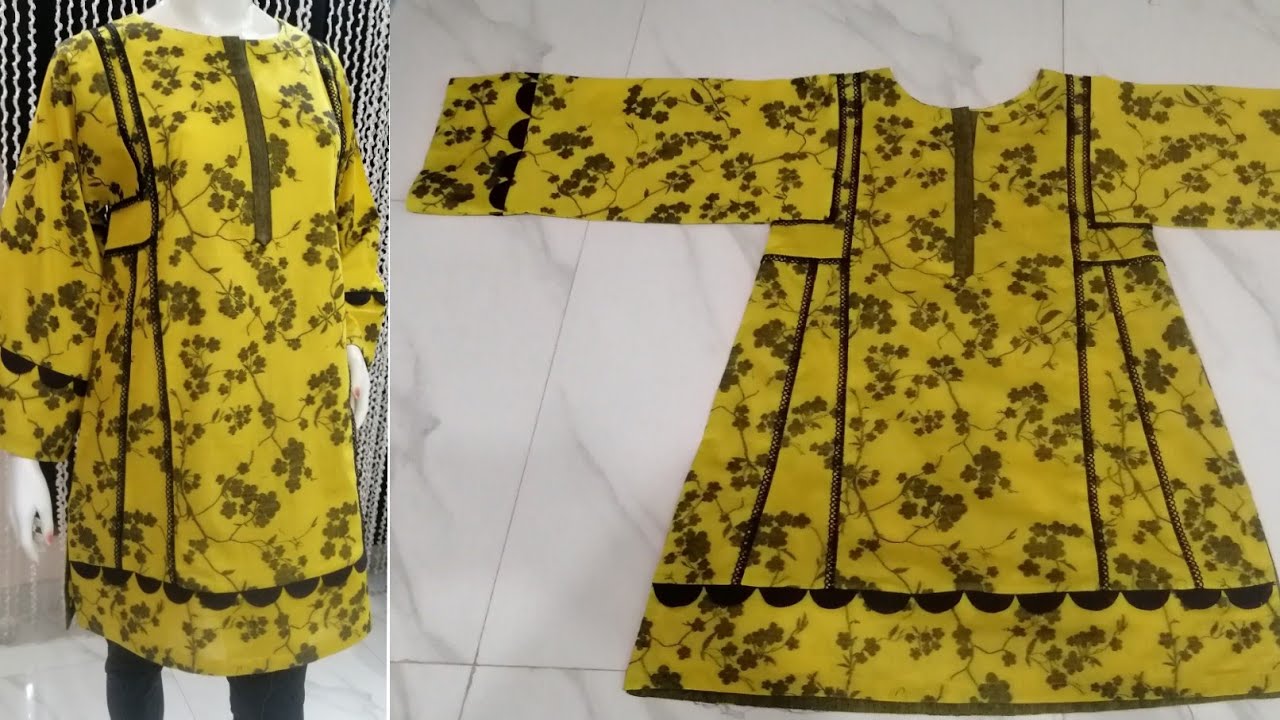 Square sleeves panel kurta with laces #cutting stitching ideas #2022 ...