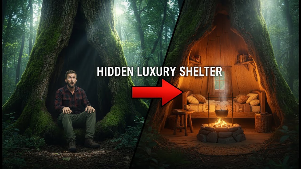 Building a Hidden Tree House Inside a Living Tree Trunk | Silent ...