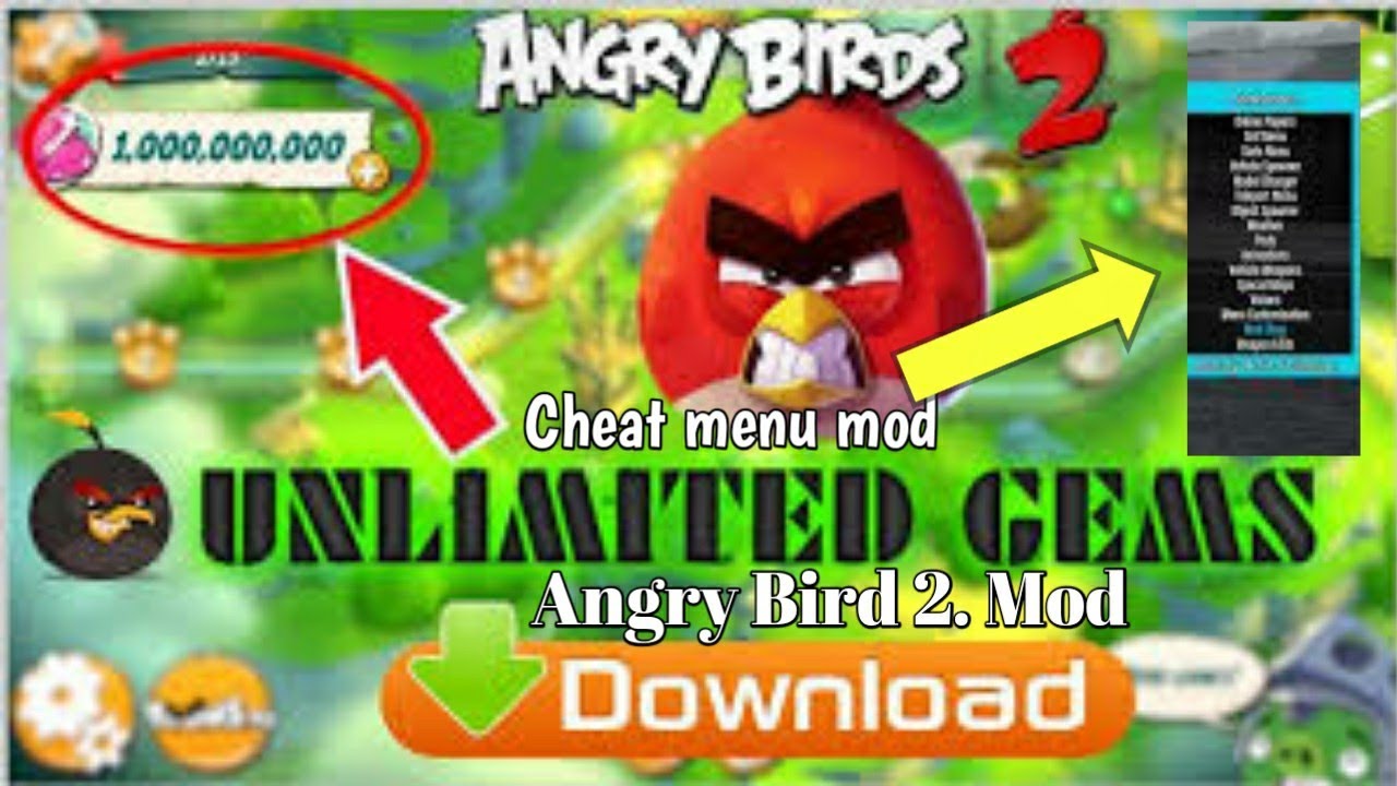 Angry Bird 2 mod APK unlimited gems and cheat menu mod - YouTube