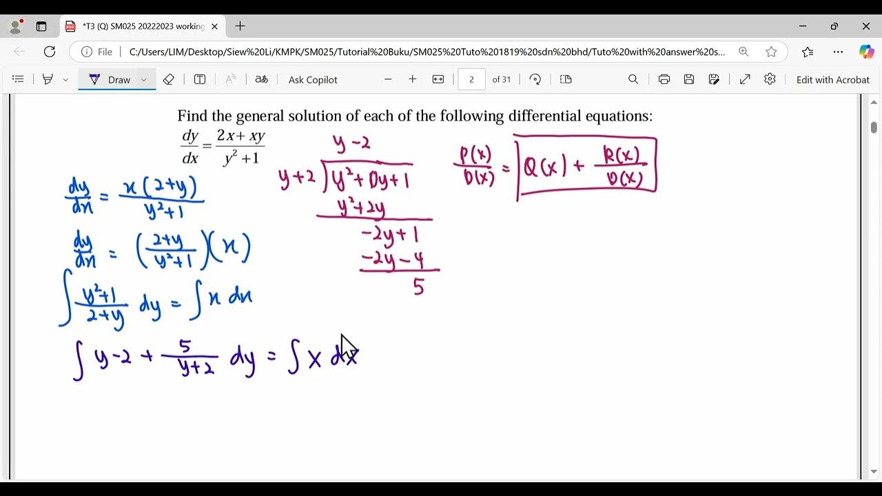 T3 Q1b Separable Variables (General Solution) SM025 - YouTube