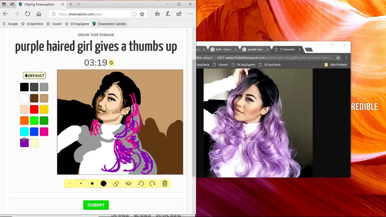Playing Drawception #001 "purple haired girl gives a thumbs up" - YouTube