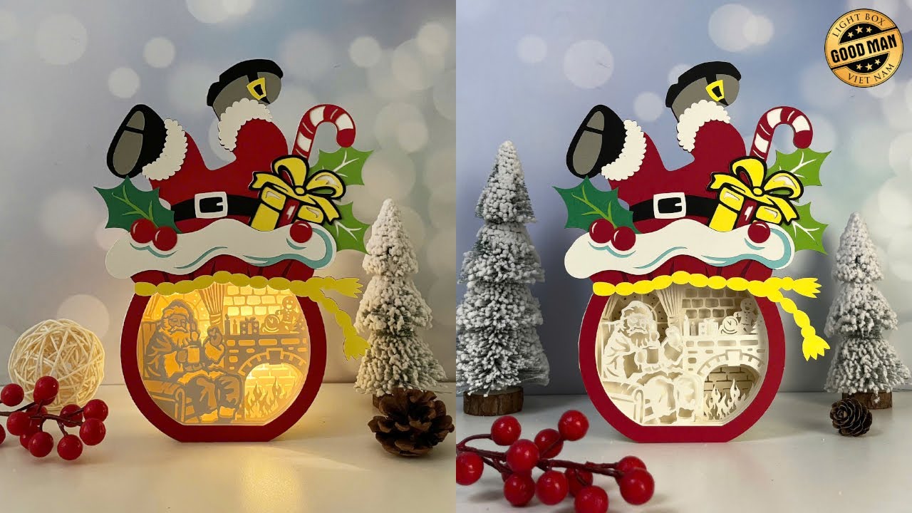 How To Make Paper Cut Santa Gift Bag Box - YouTube