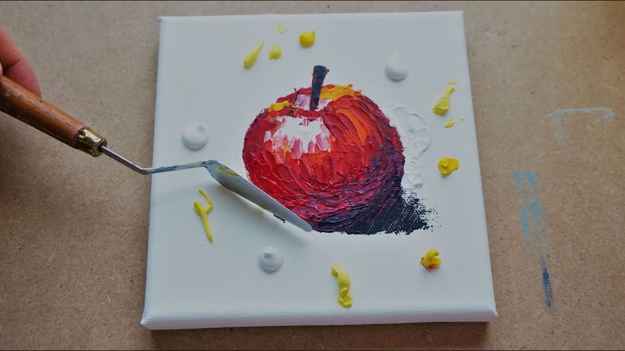 Drawing an Apple - Easy tutorial - Using Palette Knife - Acrylic apple ...