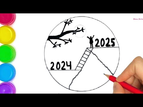How to draw Happy New Year drawing easily step by step || Renu Arts ...