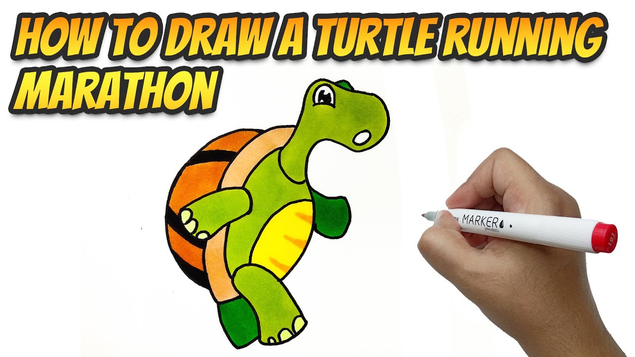 How to Draw & Color a Turtle Running Marathon | Step by Step How to ...
