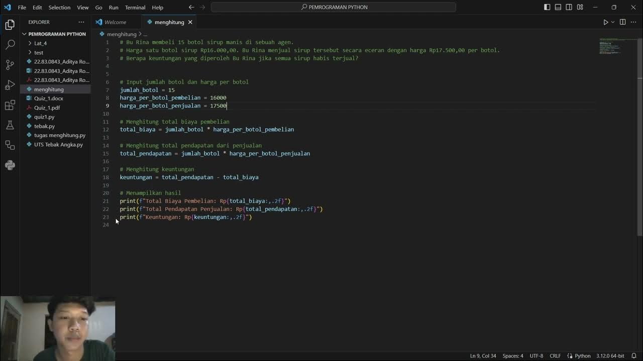 Tugas Pemrograman Python Menghitung Keuntungan Penjualan - YouTube