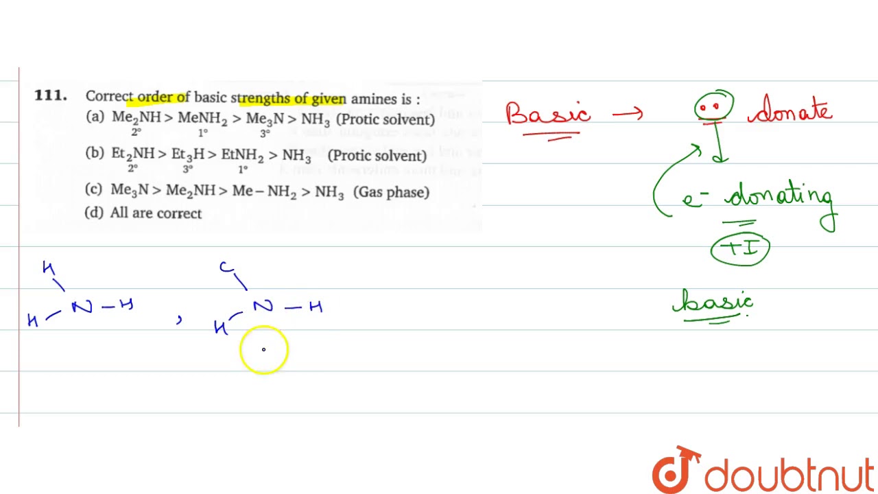 Correct order of basic strengths of given amines is : - YouTube
