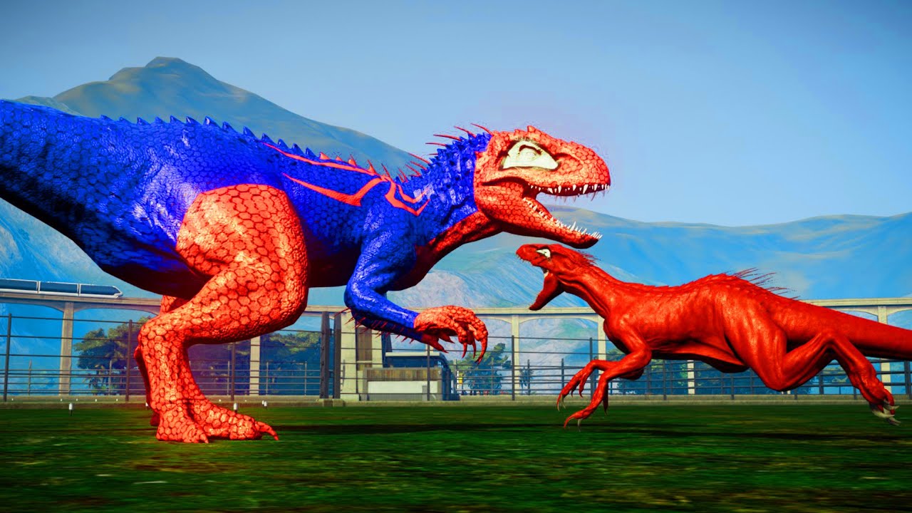EPIC Dino Superheroes! Red Hulk vs Spiderman Indominus Rex, Indoraptor ...