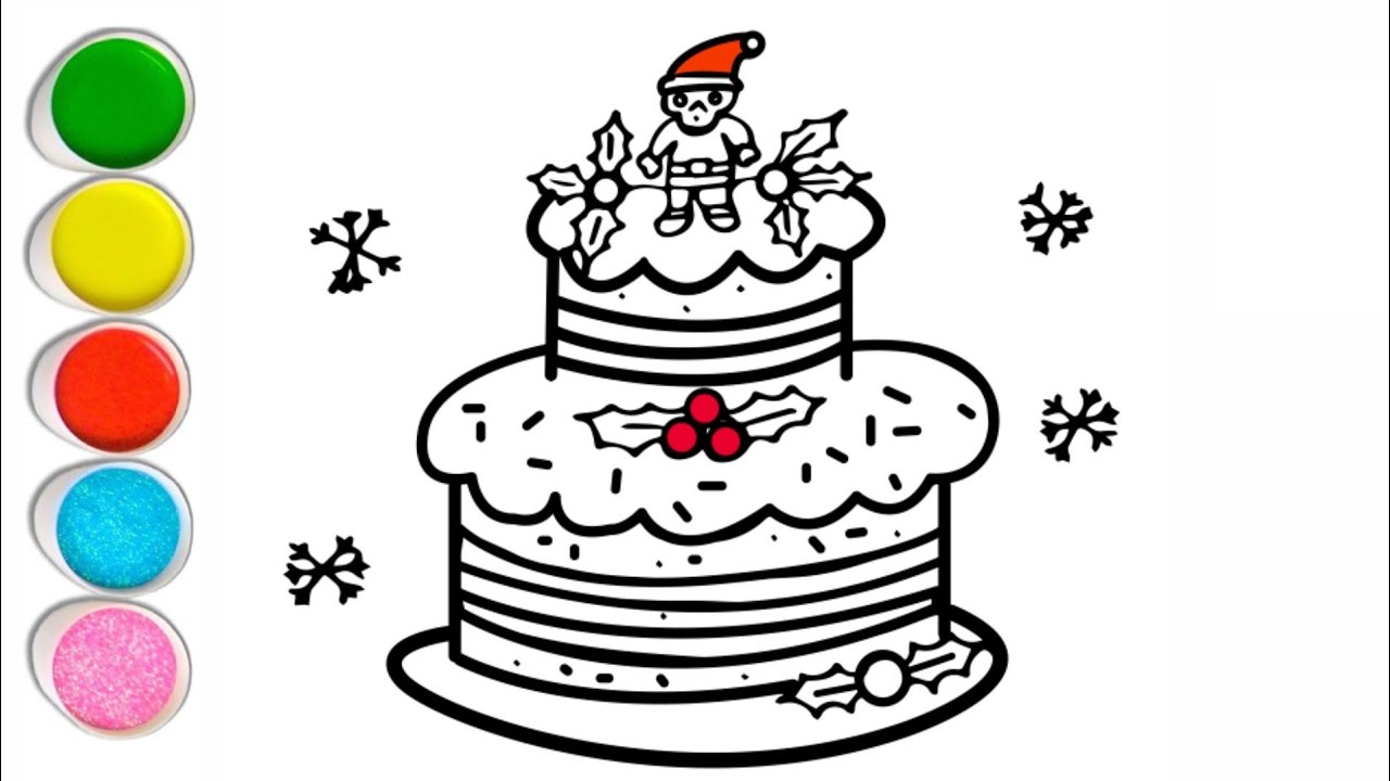 Easy Cake Drawing, Christmas Cake Painting activity, Step by Step, for ...