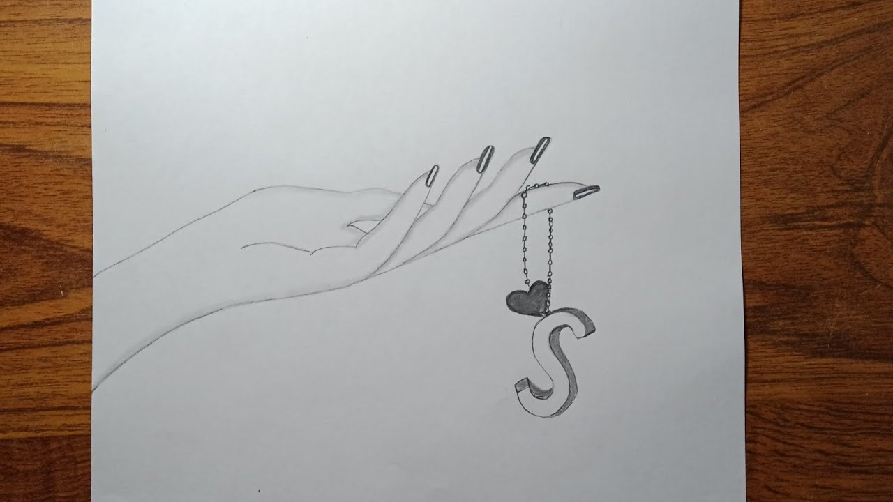 How to draw a hand holding heart key chain || how to draw a girl ...