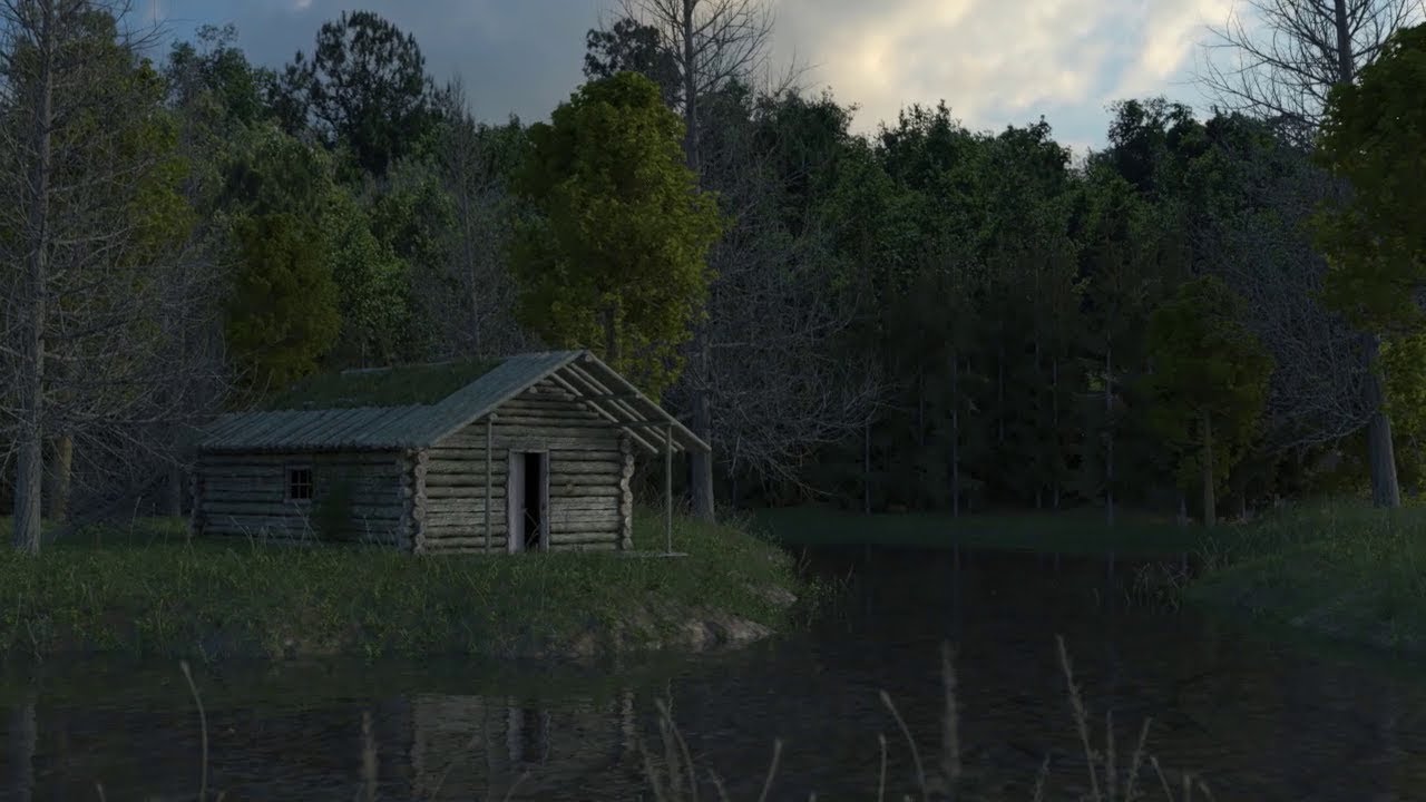 Cabin by the lake scene made in Blender - YouTube