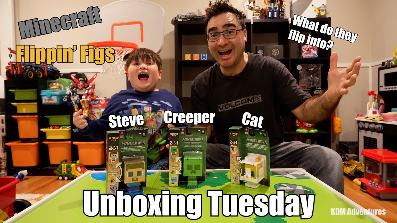 3 Minecraft Flippin figs 2 in 1 Steve Creeper Cat Action figure Mattel ...