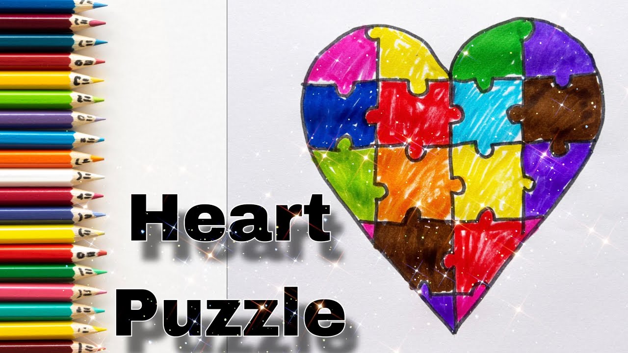 Heart Puzzle || How To Draw Heart Puzzle | Heart Puzzle Drawing For ...