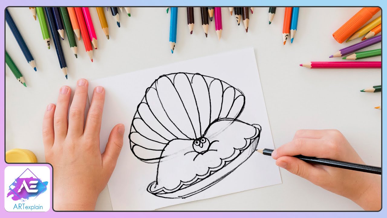 Sea Shell with Pearl Drawing for beginners | How to draw Shell | Step ...
