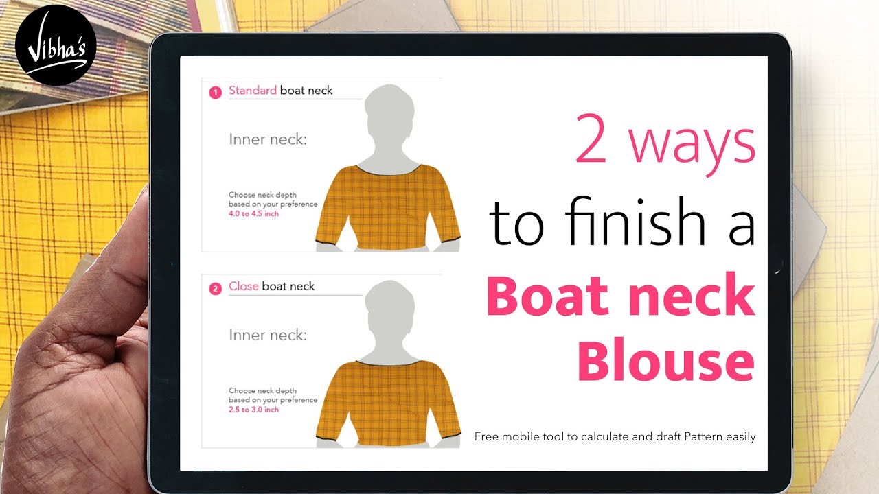 2 types of Boat neck blouse finishes | How to calculate inner neck for ...