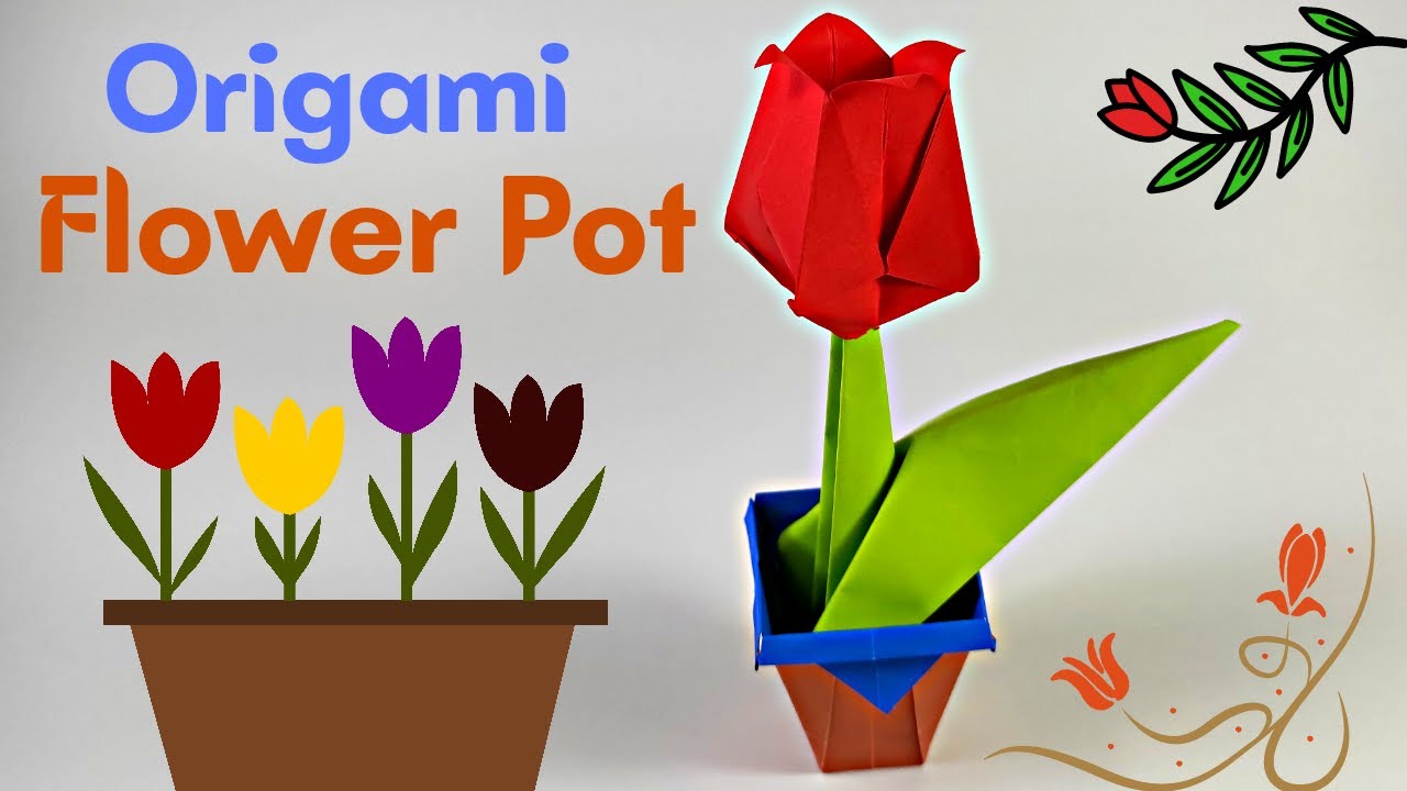 Origami Flower Pot 🌷 How to make a paper Tulip 🌹 Flower Pot Origami ...