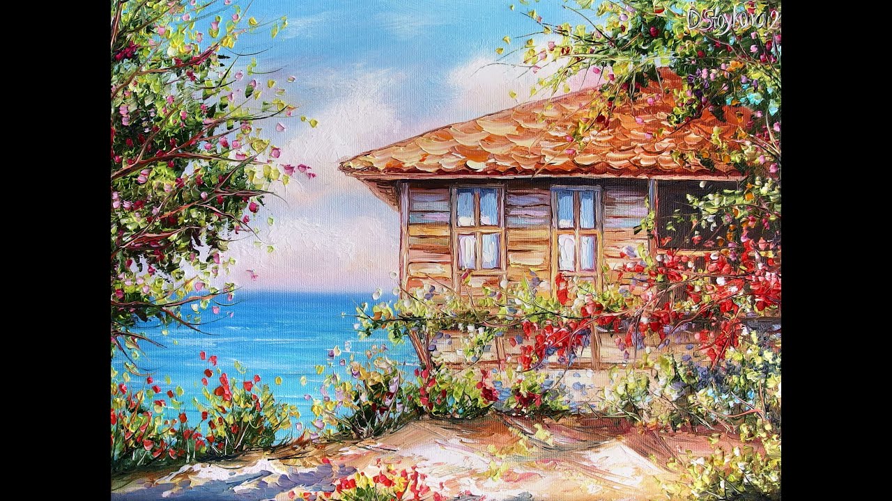 Пролетен пейзаж | Пролетна картина с къща - YouTube