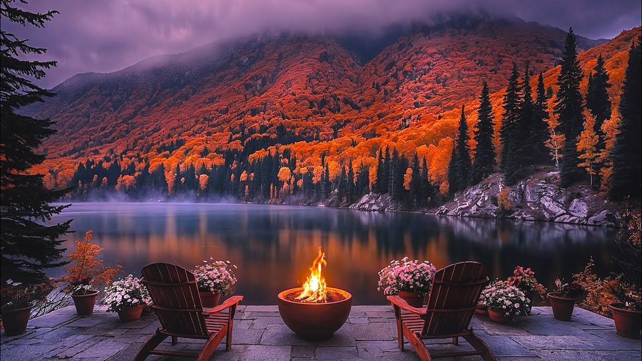Peaceful Fall Ambience Fireplace: Night Porch & Crackling Fire ...