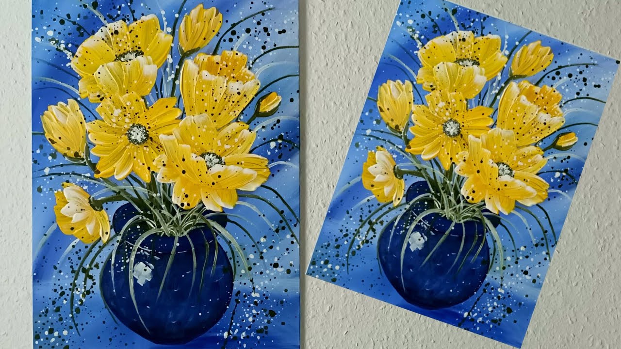 Blumenstrauß in Vase Malen Gelb Blau für Anfänger - Bunch of Flowers ...
