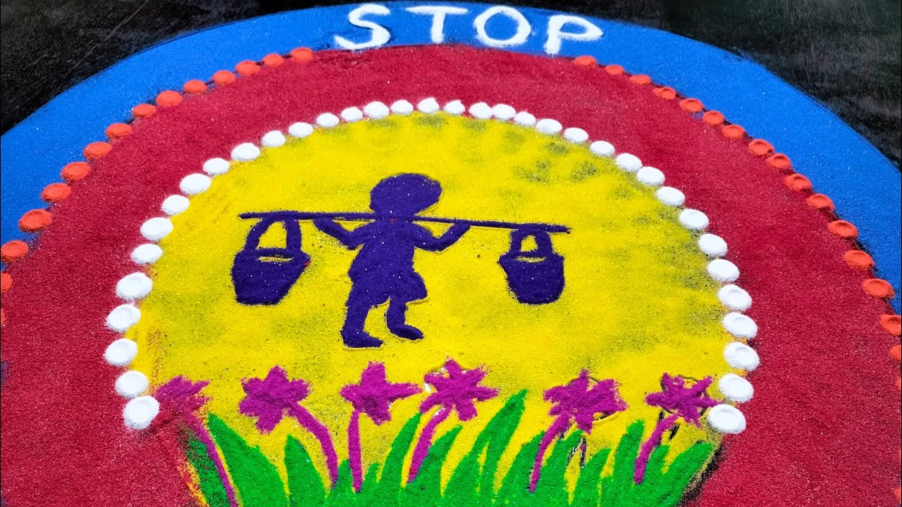 Stop Child Labour Art / Creative Rangoli / Beautiful Message / Relaxing ...