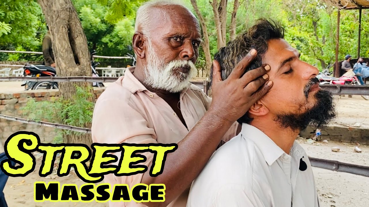 ASMR || street massage with old baba || quick relief head massage by ...