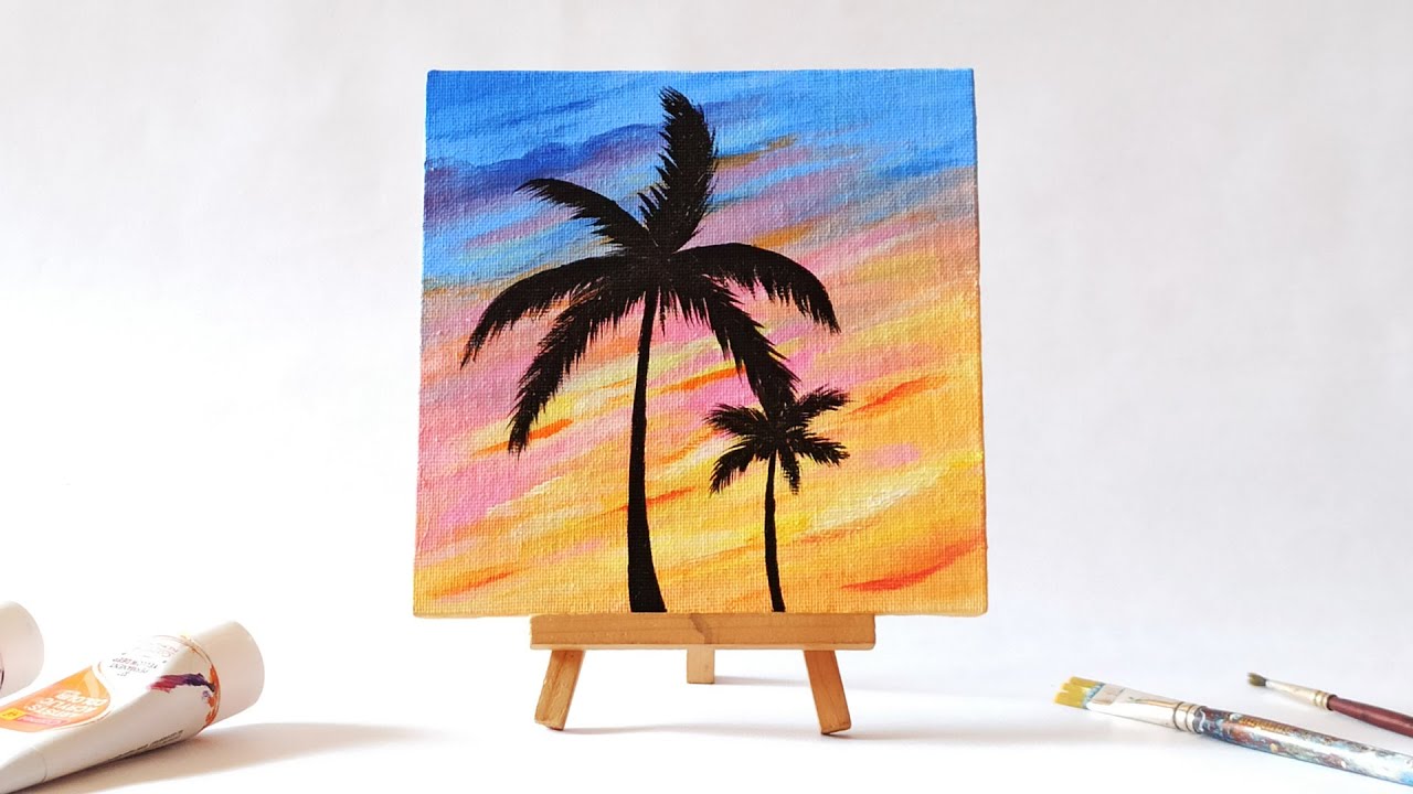 Palm Tree Sunset Easy & Simple Acrylic Painting | Step by Step for ...