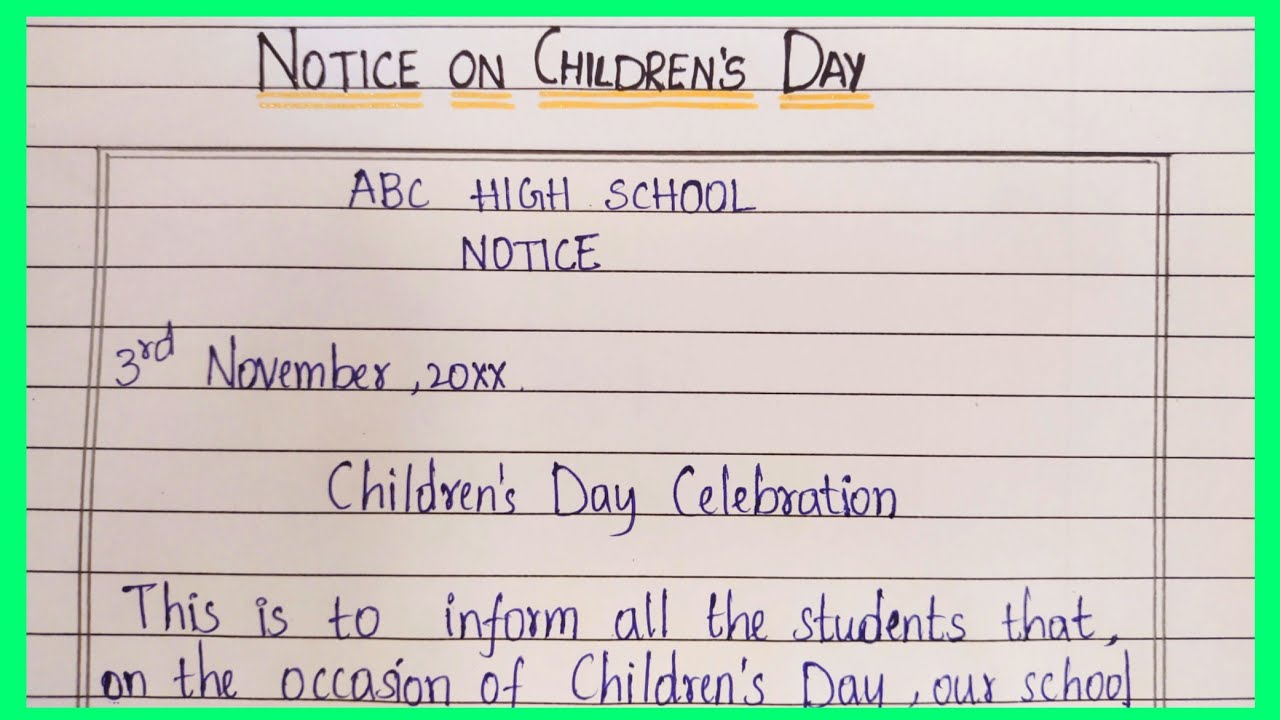 Notice on Children's Day in English || @EssentialEssayWriting || Notice ...