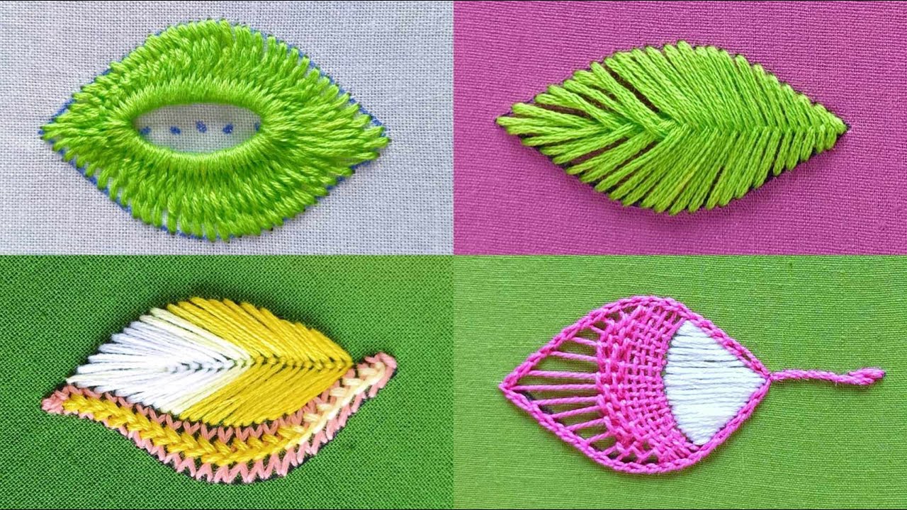 basic 4 leaf leaves design doodles of flower pattern hand embroidery ...