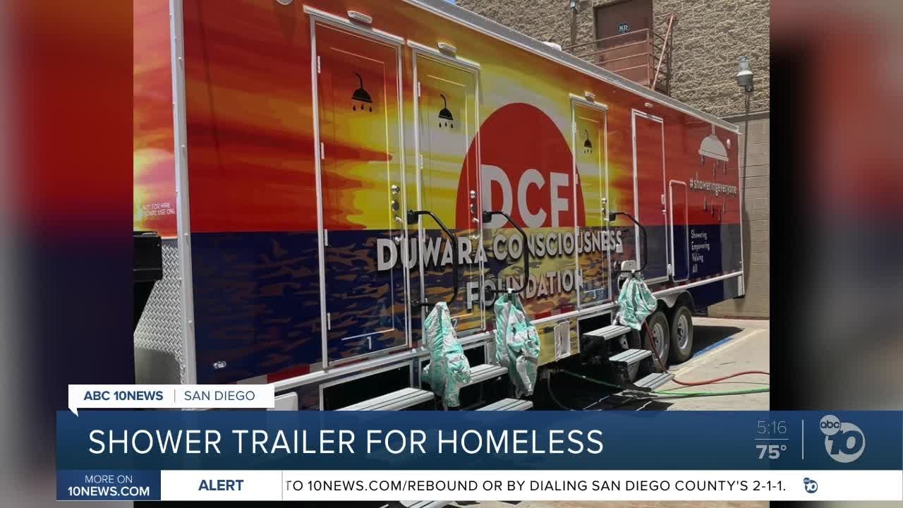 Non-profit offers shower trailer for homeless - YouTube