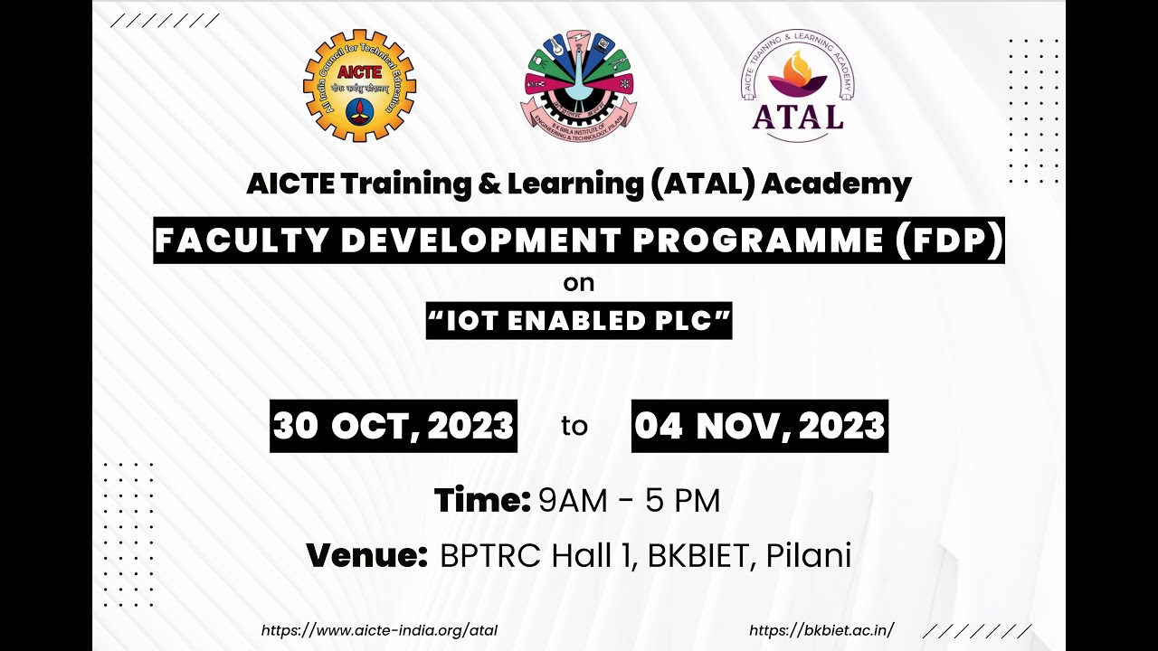 Inaugural Session of ATAL-FDP ON 'IOT Enabled PLC' on 30/10/2023 - YouTube