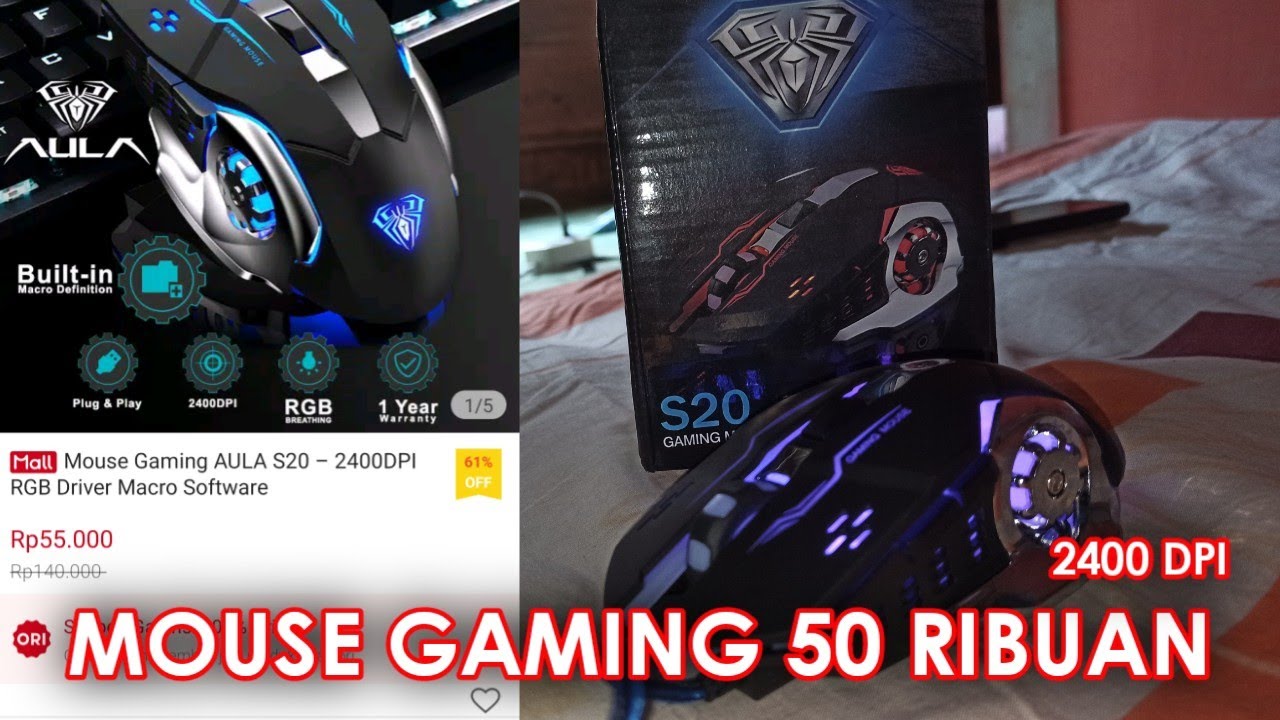 REVIEW MOUSE GAMING HARGA 50 RIBUAN! | AULA S20 - YouTube